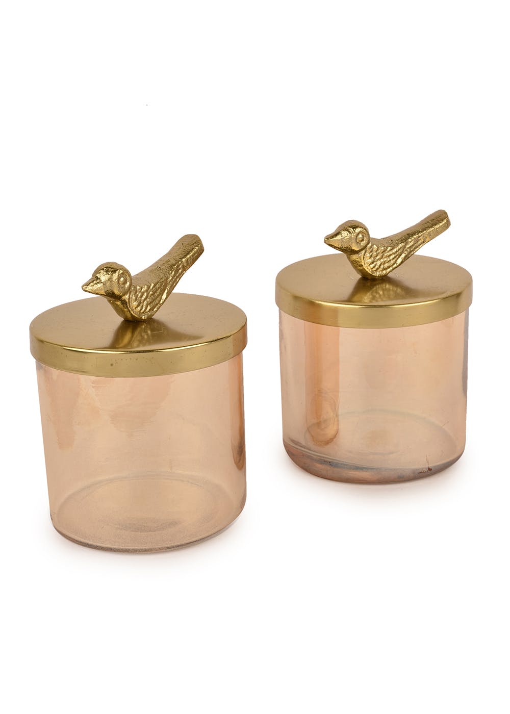 Get Glass Jars Set Of 2 With Metal Bird Lid 4.4 Inches Tall at ₹ 1210 ...