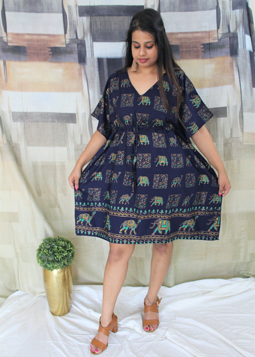 Get Midnight Blue Elephant Printed Kaftan at ₹ 805 | LBB Shop
