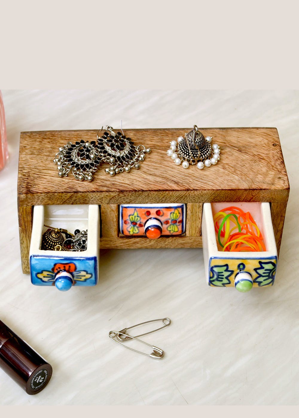 Get Wooden Mini Drawer Chest with Handpainted Ceramic Drawer Cases at ...