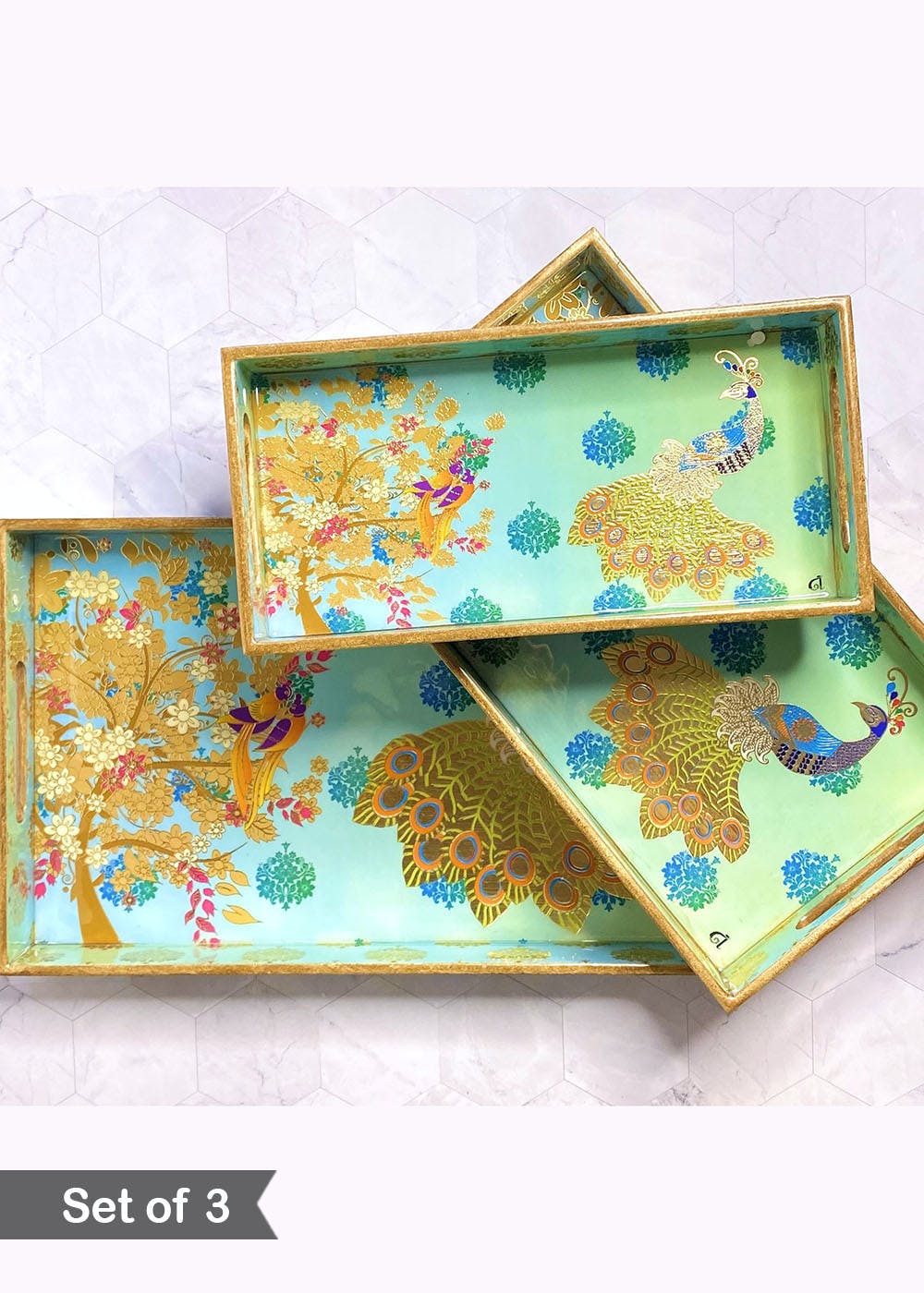 Get Peacock theme Rectangular Tray - Set of 3 at ₹ 2697 | LBB Shop