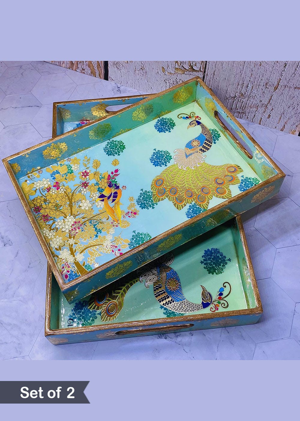 Get Peacock Theme Rectangular Tray - Set of 2 at ₹ 1998 | LBB Shop
