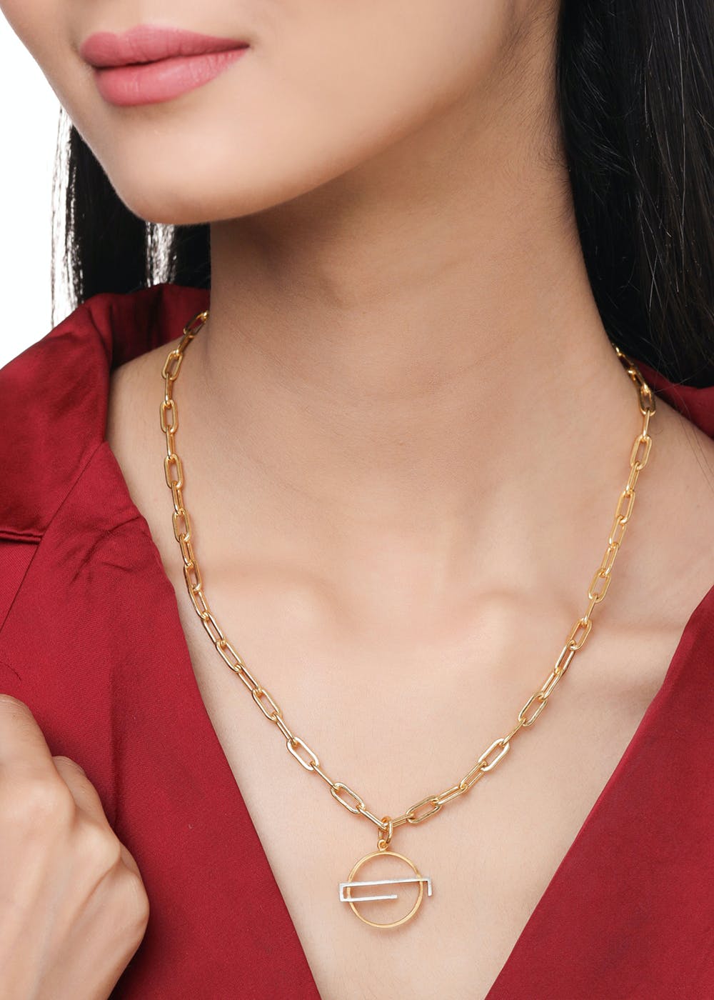 Get Gold And Silver Abstract Design Pendent Necklace at ₹ 1500 | LBB Shop