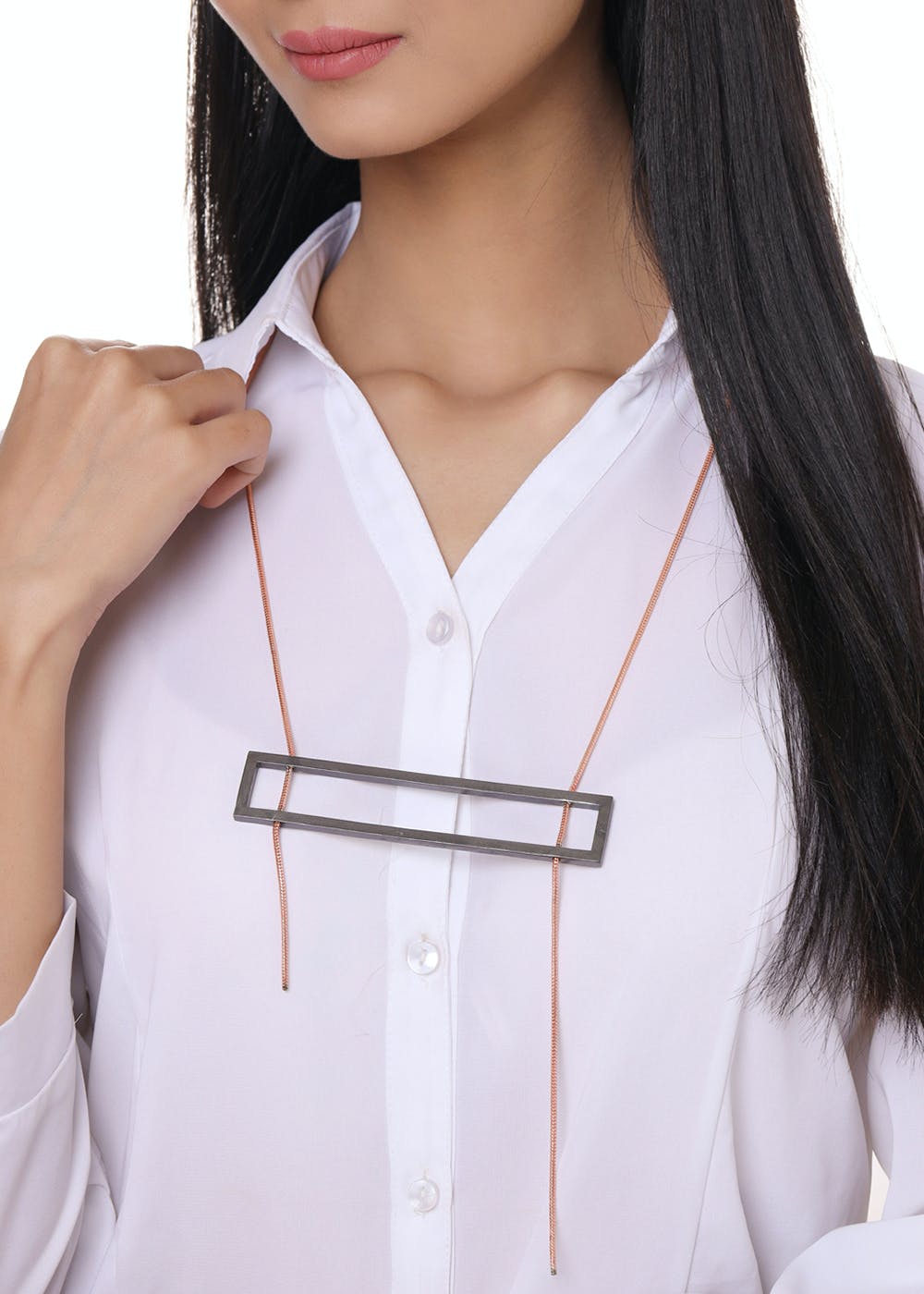 Get Rose Gold And Black Rectangular Shaped Pendent Necklace at ₹ 2200 ...