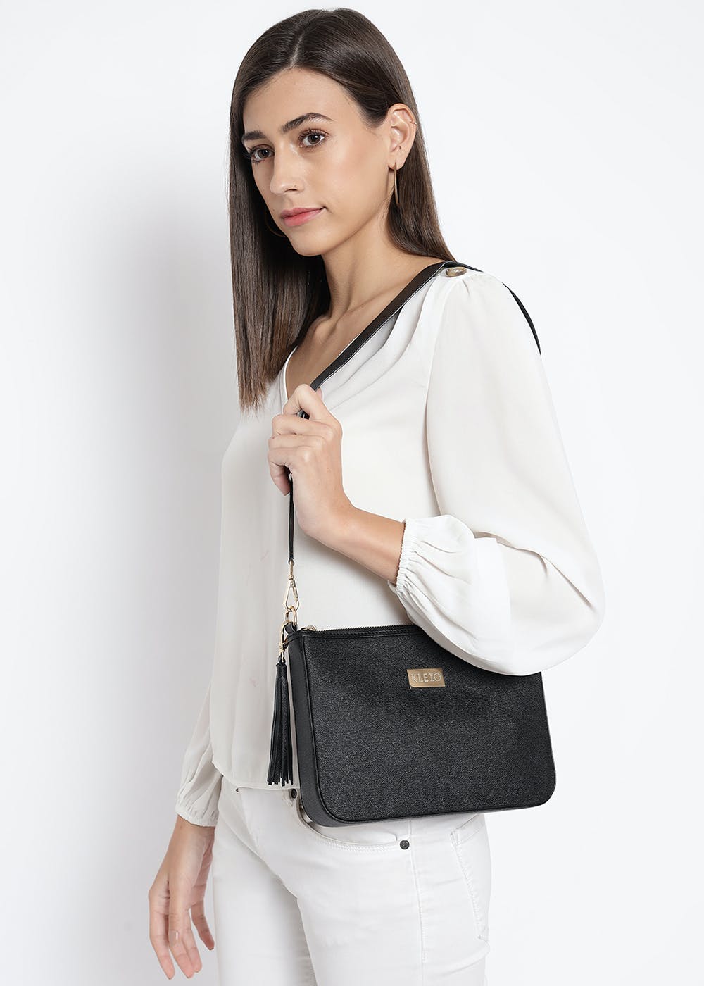 Get Party Matte Finish Structured Hobo Side Short Sling Handbag Black ...