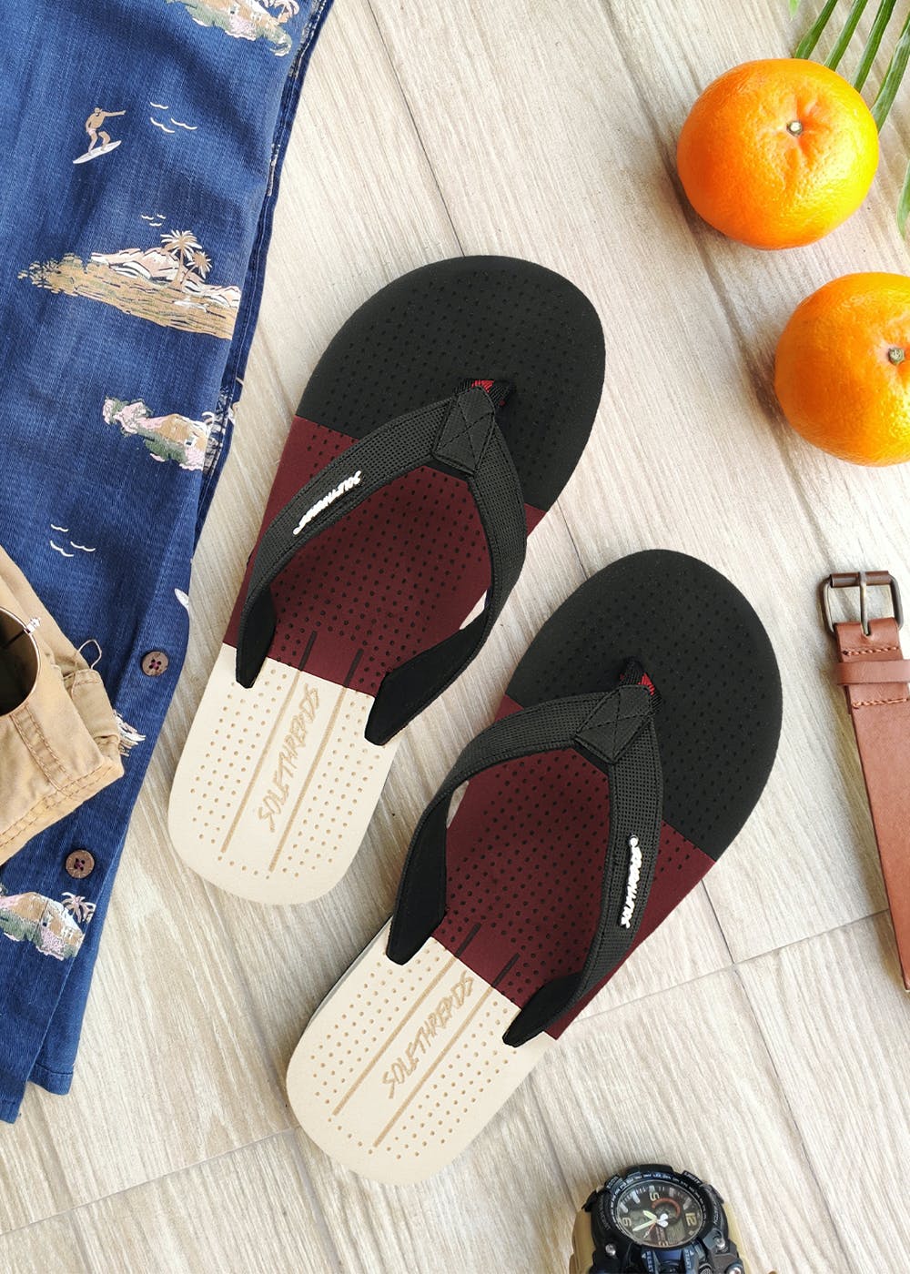 Get Perforated & Marron Panel Base Detail V-Strap Flip-Flops at ₹ 499 ...