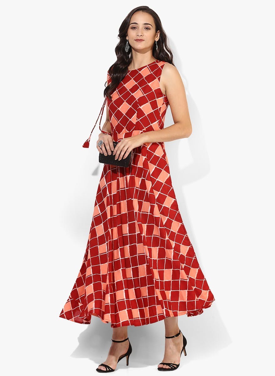 Get Chequered Tassel Drop Sleeveless Maxi Dress At ₹ 268 Lbb Shop