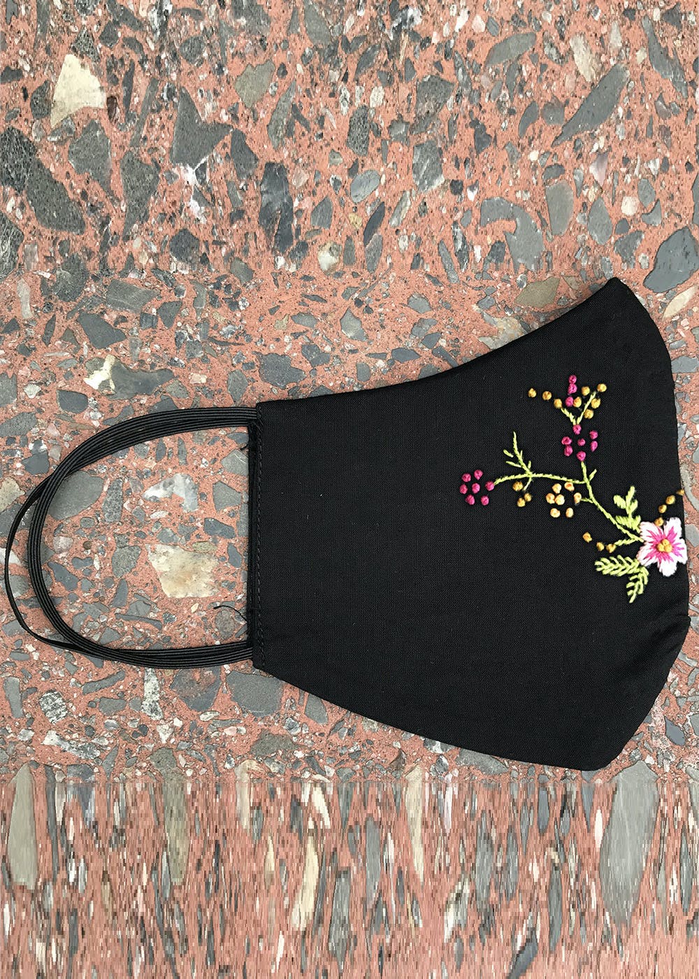 Get Hand Embroidered Flowers On Black Mask at ₹ 135 | LBB Shop