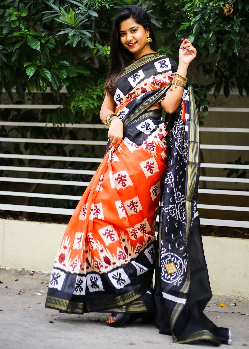 Get Mahastree Orange Ikkat Pattu Saree at ₹ 899 | LBB Shop