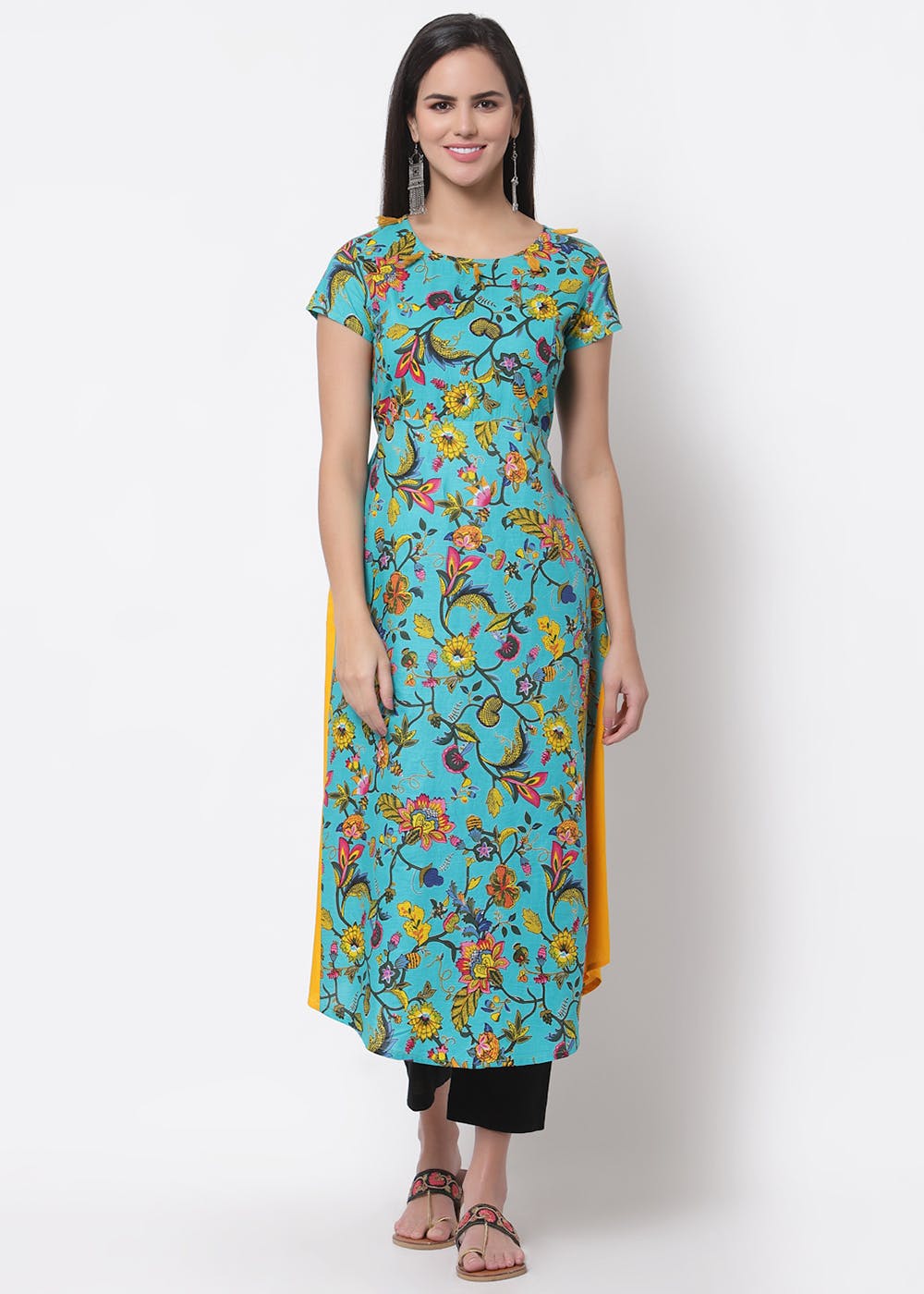 Get Cotton Floral Printed Half Sleeve Multicolor Kurta at ₹ 639 | LBB Shop