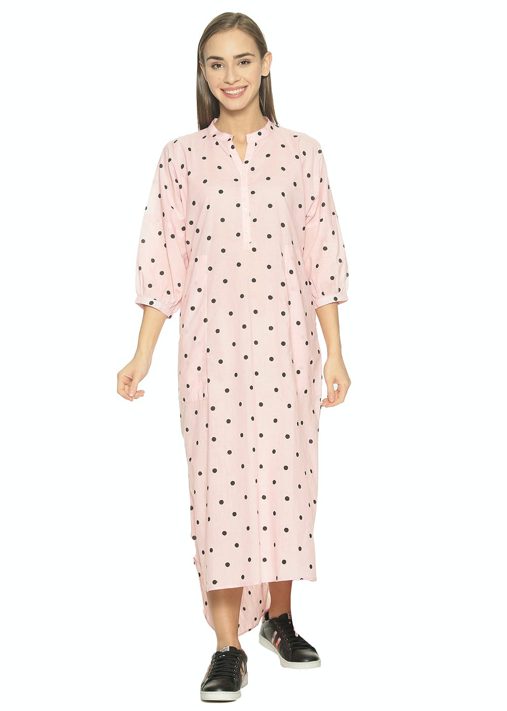 Get High Low Pink Polka Dotted Dress at ₹ 3000 | LBB Shop