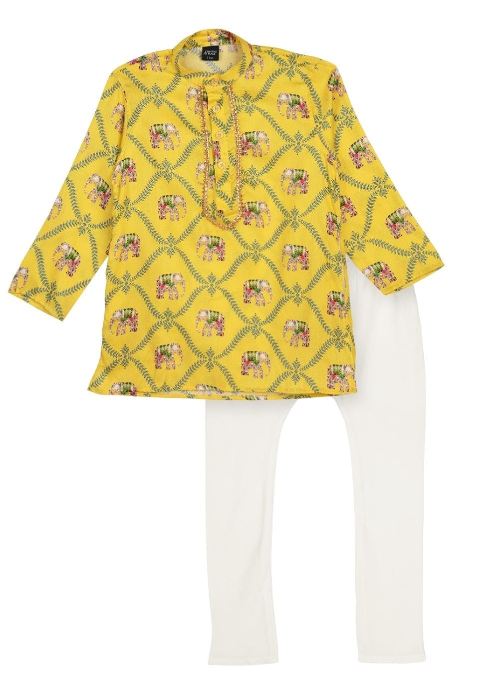 Get Yellow Elephant Print Kurta Pajama Set at ₹ 1899 | LBB Shop