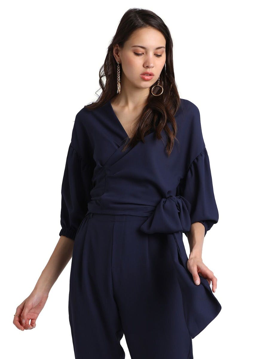 Get Navy Full Sleeve Wrap Top at ₹ 577 | LBB Shop