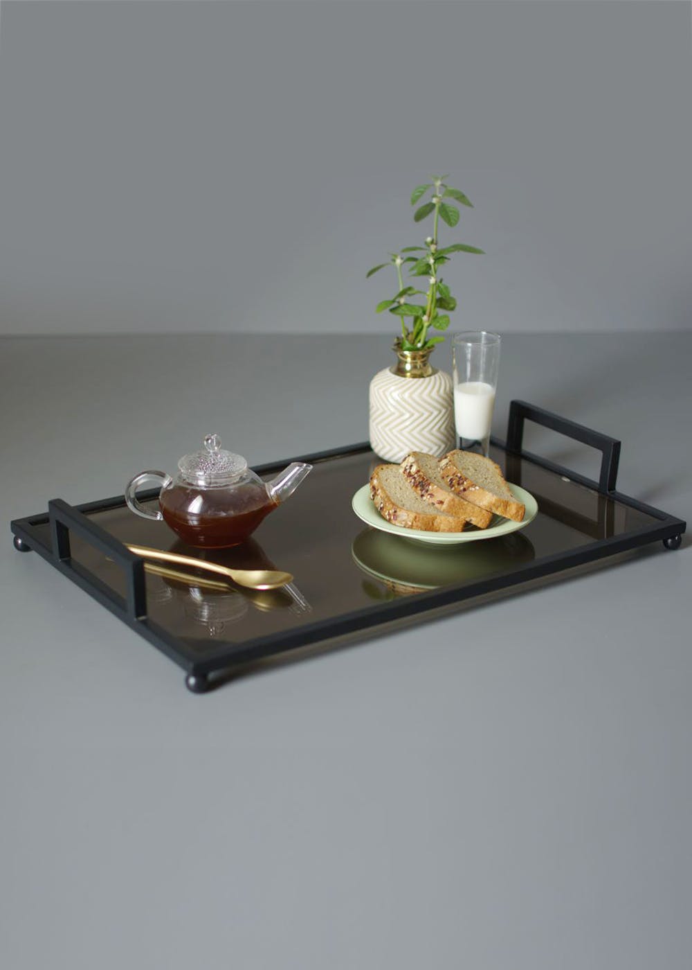 Get Black Glass Rectangle Platter With Handles at ₹ 1895 | LBB Shop