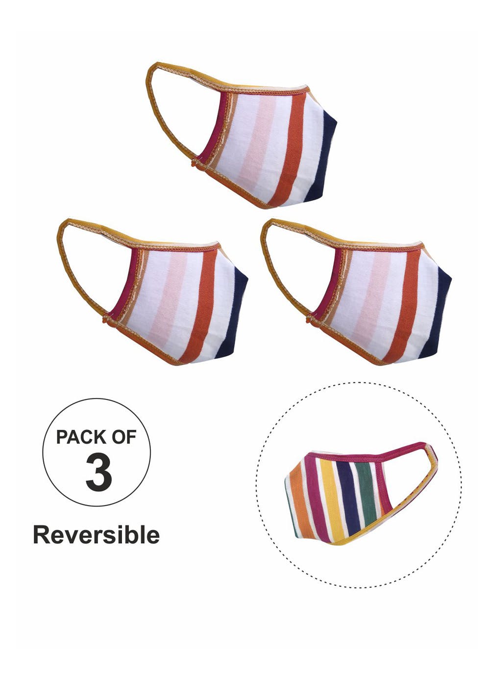 Get Unisex Multicolor Reversible Pack of 3 Pieces 2 Ply Anti Pollution ...