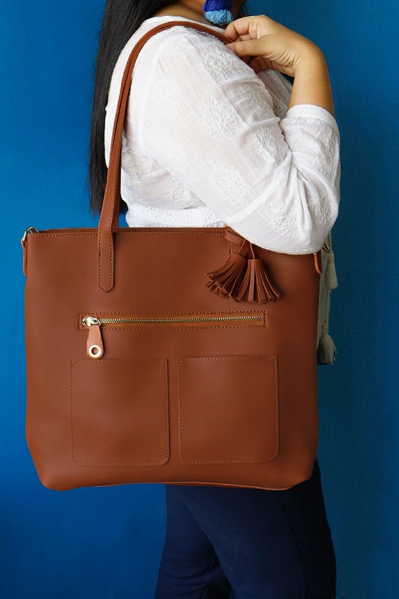 Get Everyday Structured Tote- Tan at ₹ 1500 | LBB Shop