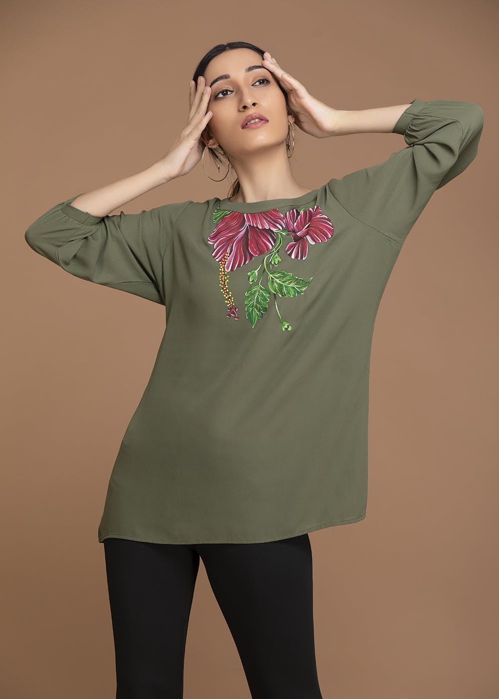 Get Handpainted Hibiscus Green Top at ₹ 2080 | LBB Shop