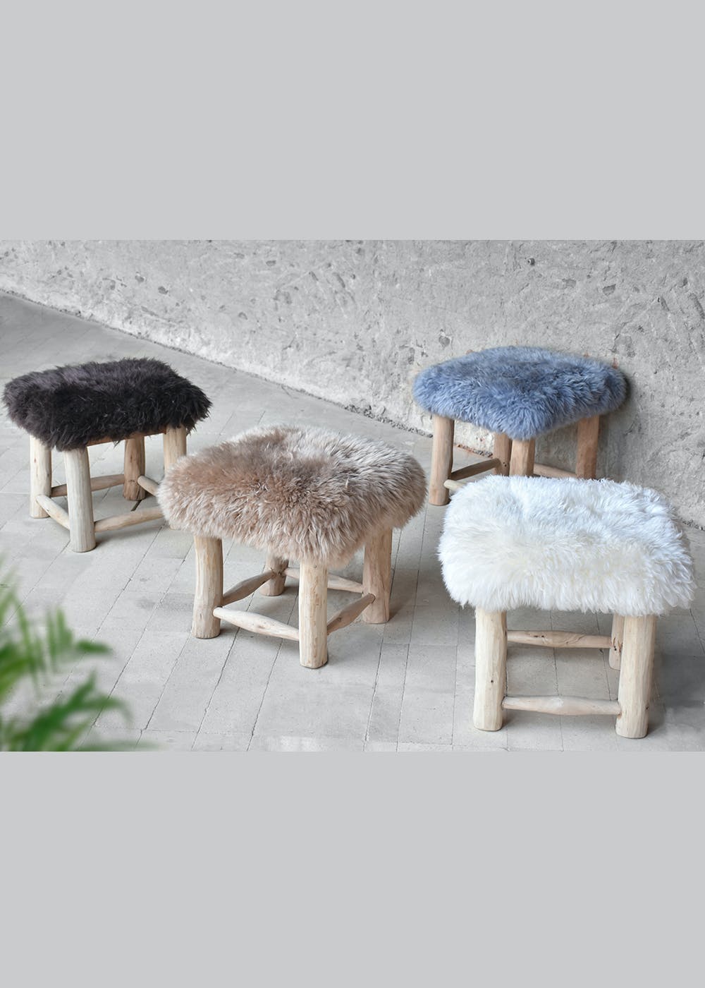 Get Sheep Hide Nordic Square Stool at ₹ 8900 | LBB Shop