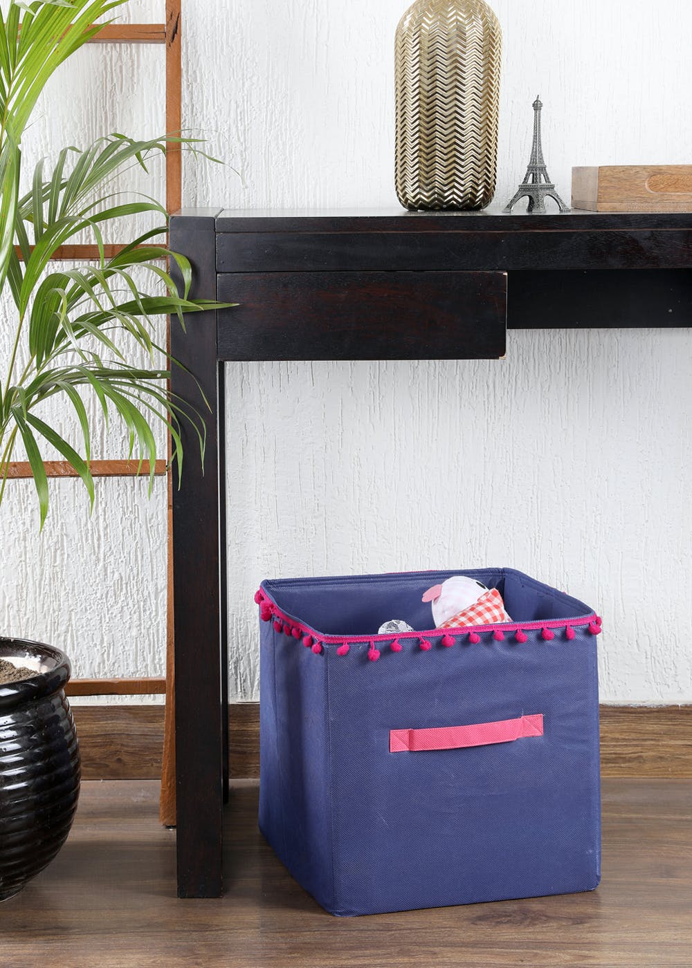 Get Navy Blue Pom Pom Foldable Storage Cube at ₹ 449 | LBB Shop