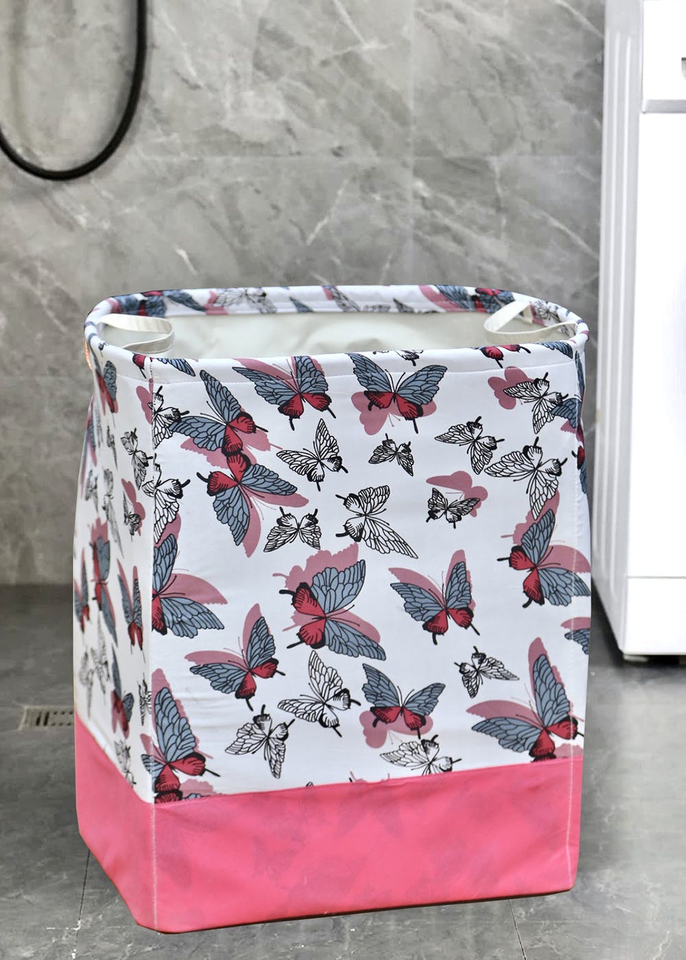 Get Pink Butterfly Print Waterproof Rectangular Shape Laundry Hamper at ...