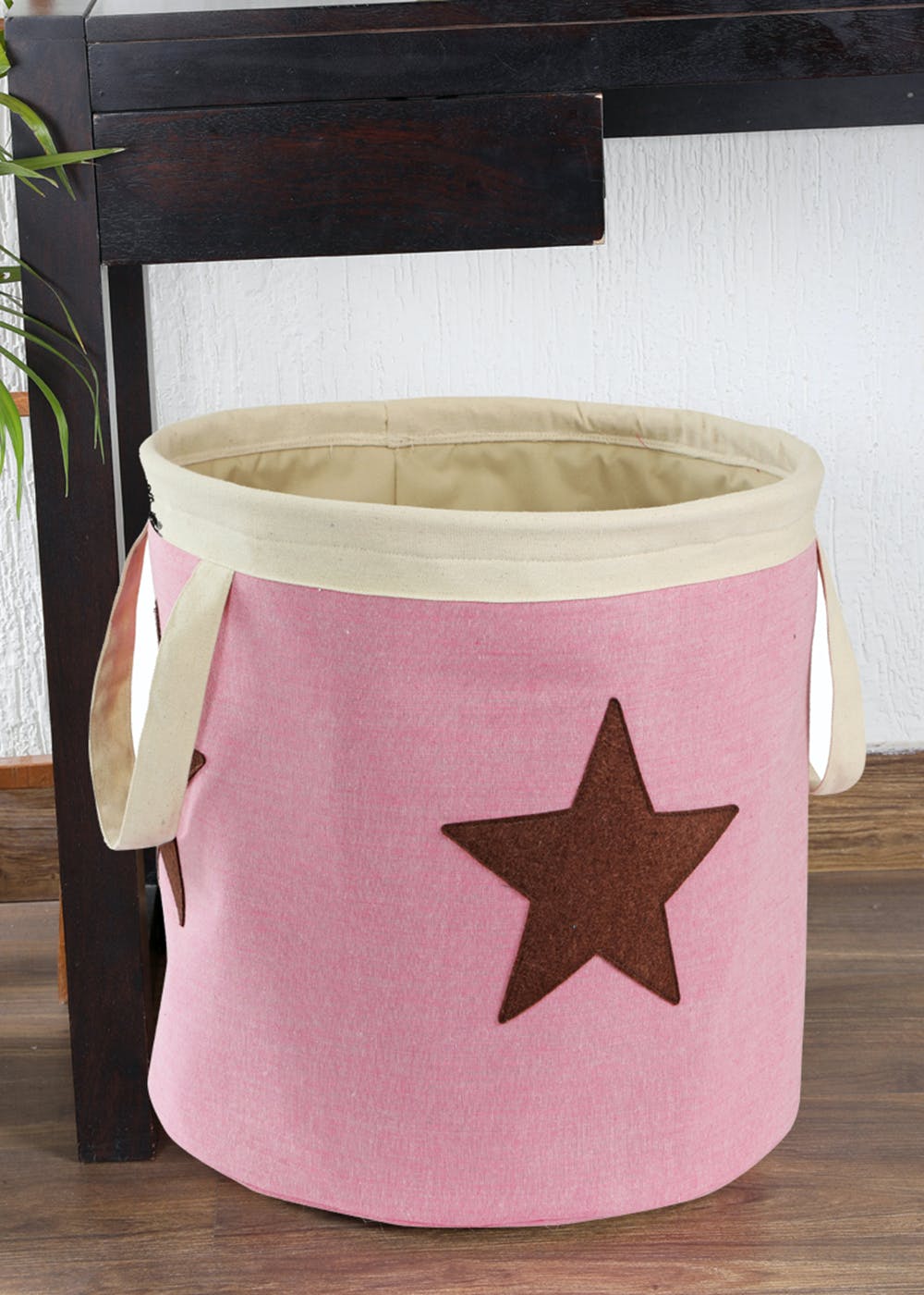 Get Pink Star Patch Round Storage Hamper at ₹ 499 | LBB Shop