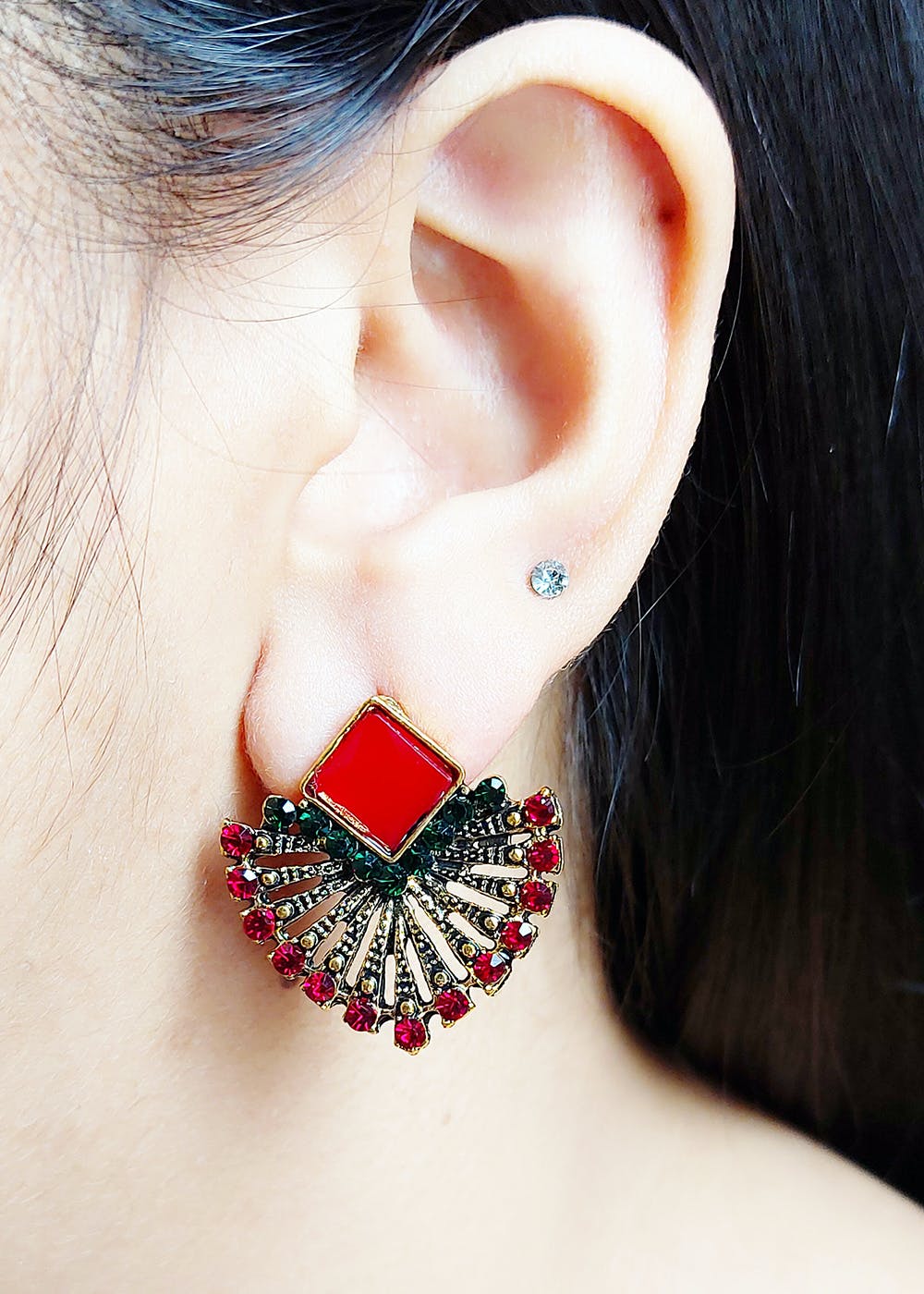 Get Gold Plated Red & Green Stone Studs at ₹ 794 | LBB Shop
