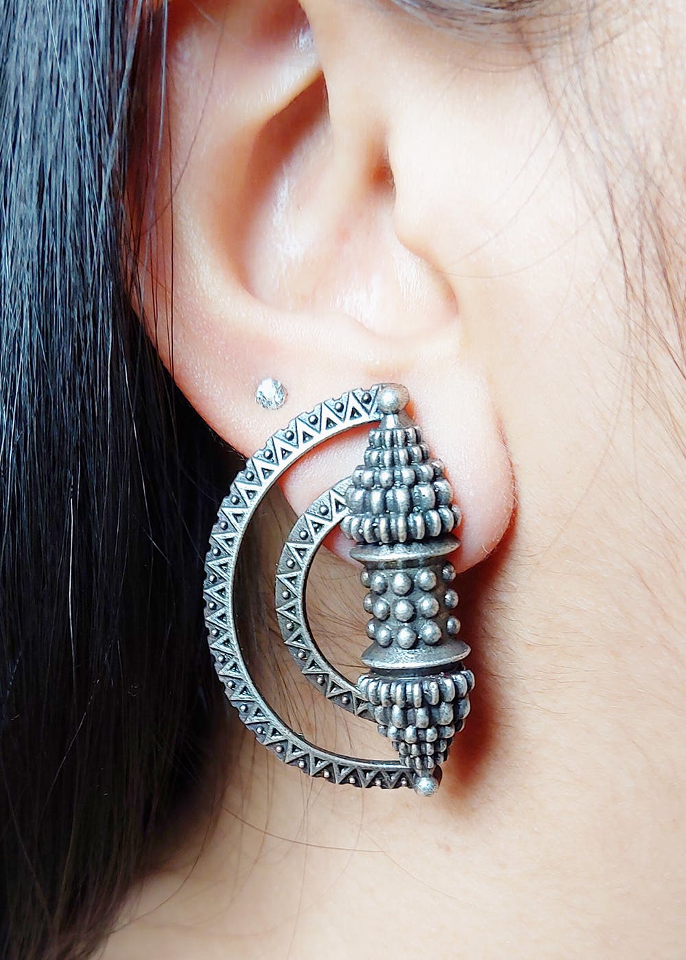 Get Oxidised Silver Plated Geometric Big Studs at ₹ 829 | LBB Shop