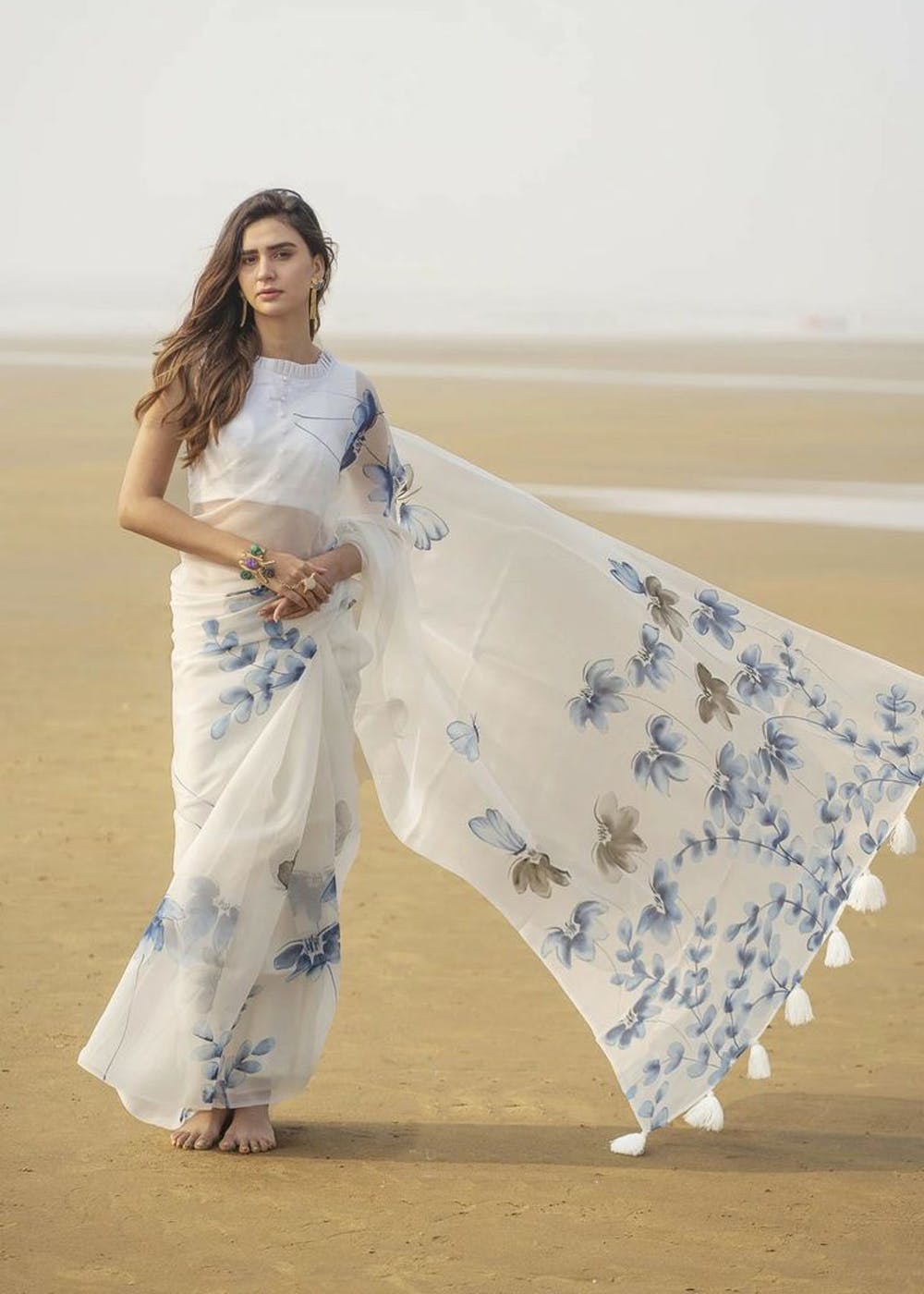 Get White Printed Organza Saree Floral at ₹ 1899 | LBB Shop