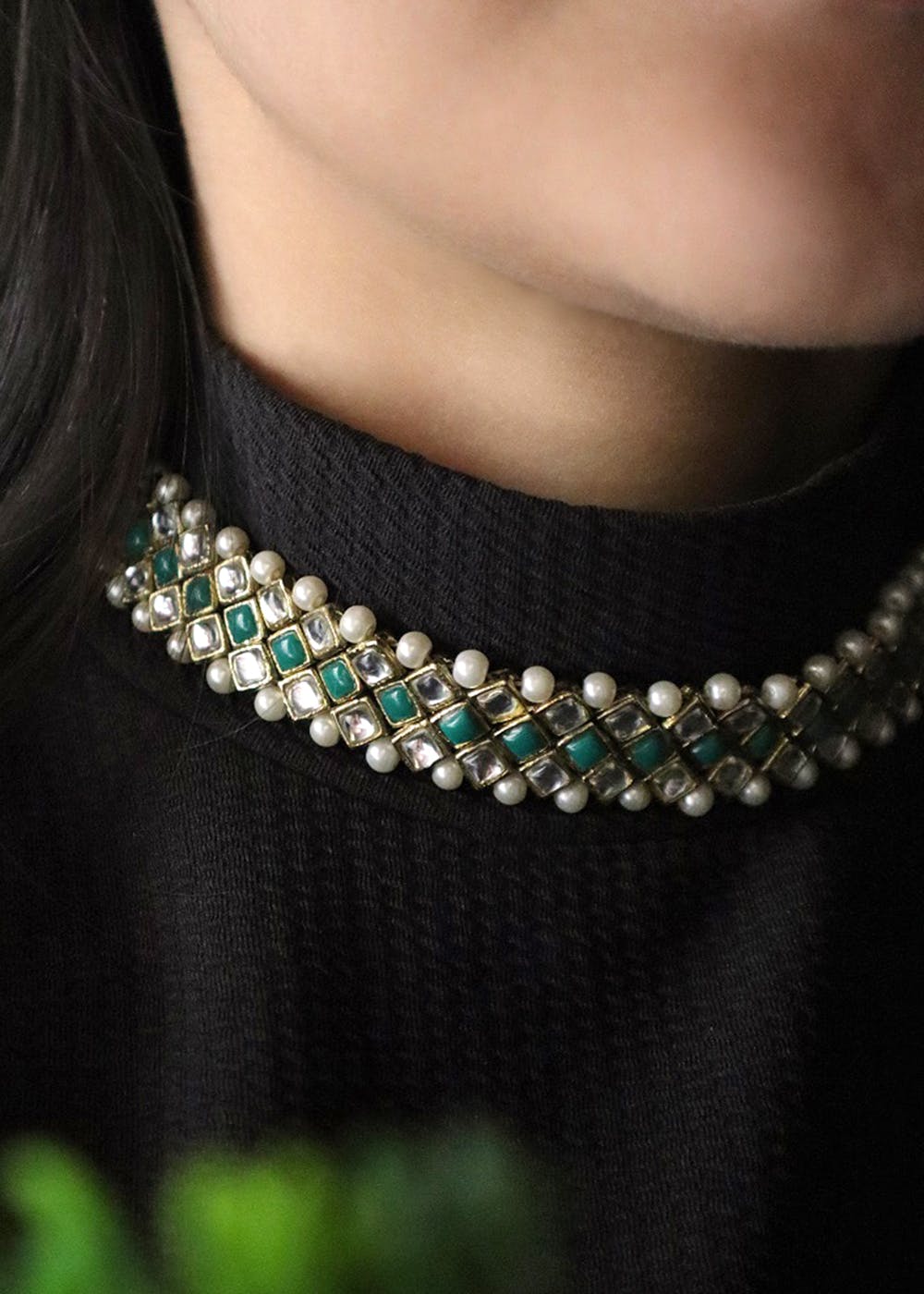 Get Kundan-Green Stone Choker Necklace at ₹ 1665 | LBB Shop