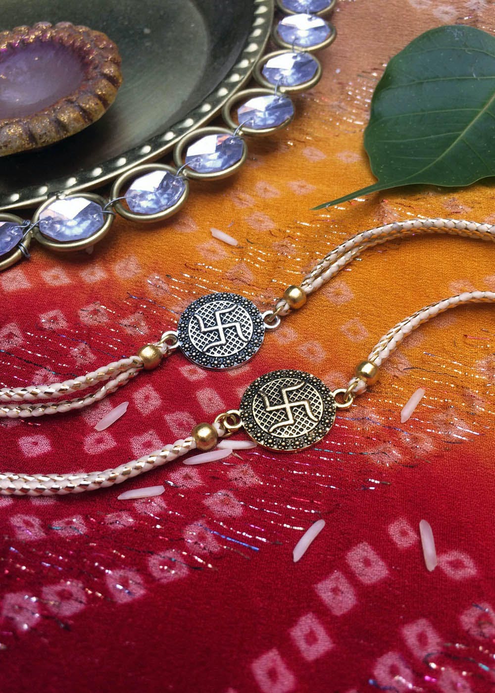 Get Golden and Silver Swastika/Satya Coin Rakhi Combo - Set of 2 at ...