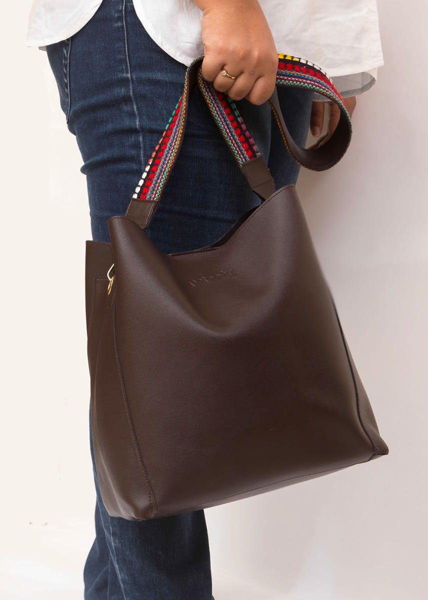 Get Handloom Multicolour Handle Brown Tote with Pouch at ₹ 1480 | LBB Shop