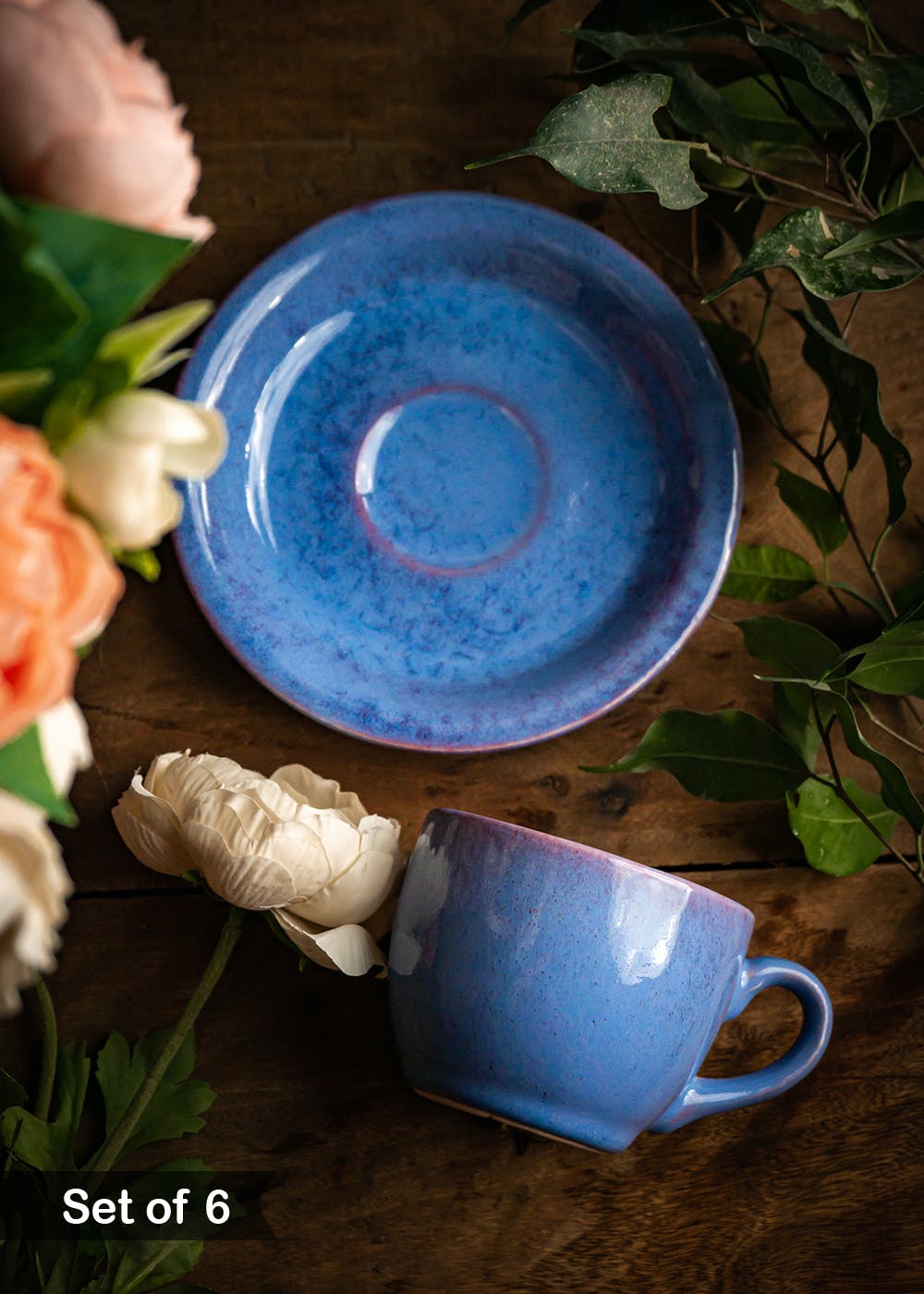 Get Handmade Periwinkle Cup and Saucer (Set of 6) at ₹ 2700 | LBB Shop