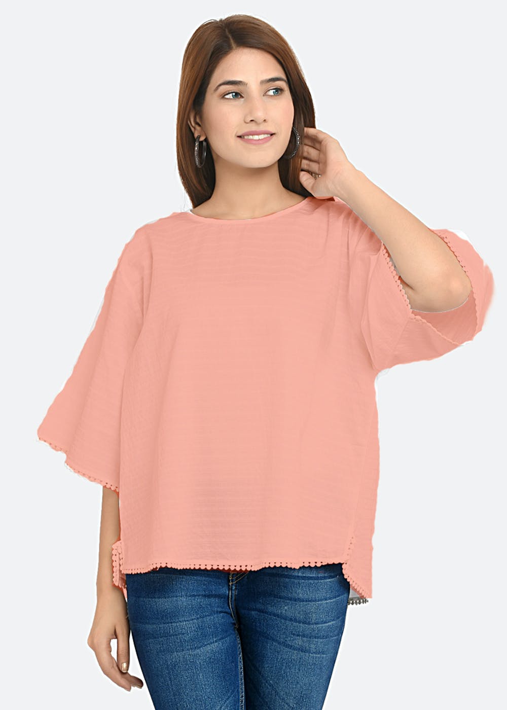Get Pom-Pom Detail Poncho Peach Top at ₹ 334 | LBB Shop