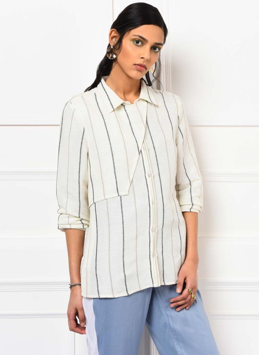 Get Overlap Panel Striped Shirt at ₹ 1799 | LBB Shop
