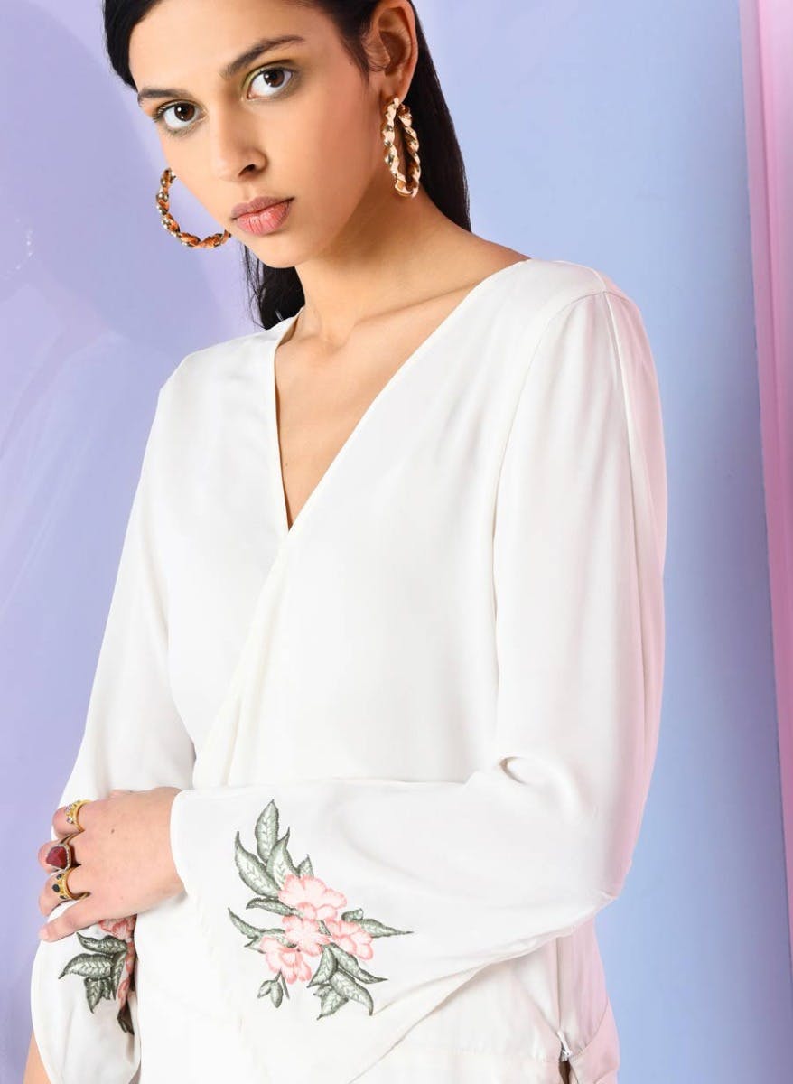 Get Slit Sleeves Embroidered Overlap Top at ₹ 1699 | LBB Shop