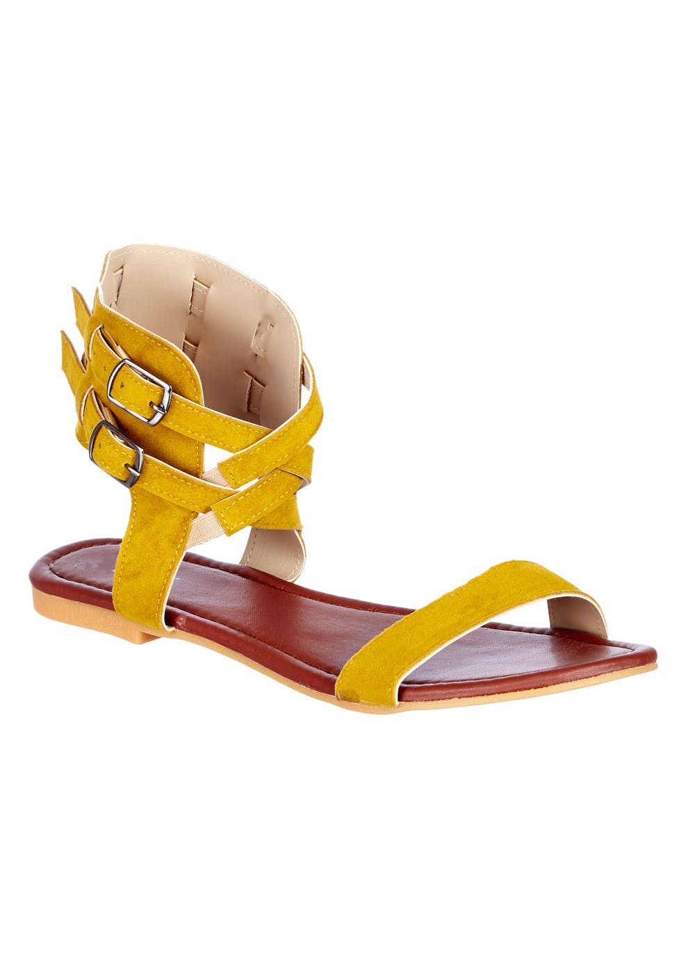 Get Cross Ankle Tie Detail Mustard Sandals at ₹ 499 | LBB Shop