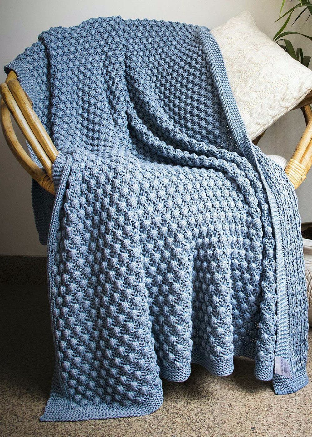 Get Periwinkle - Blue 100% Cotton Knitted All Season Ac Throw Blanket ...