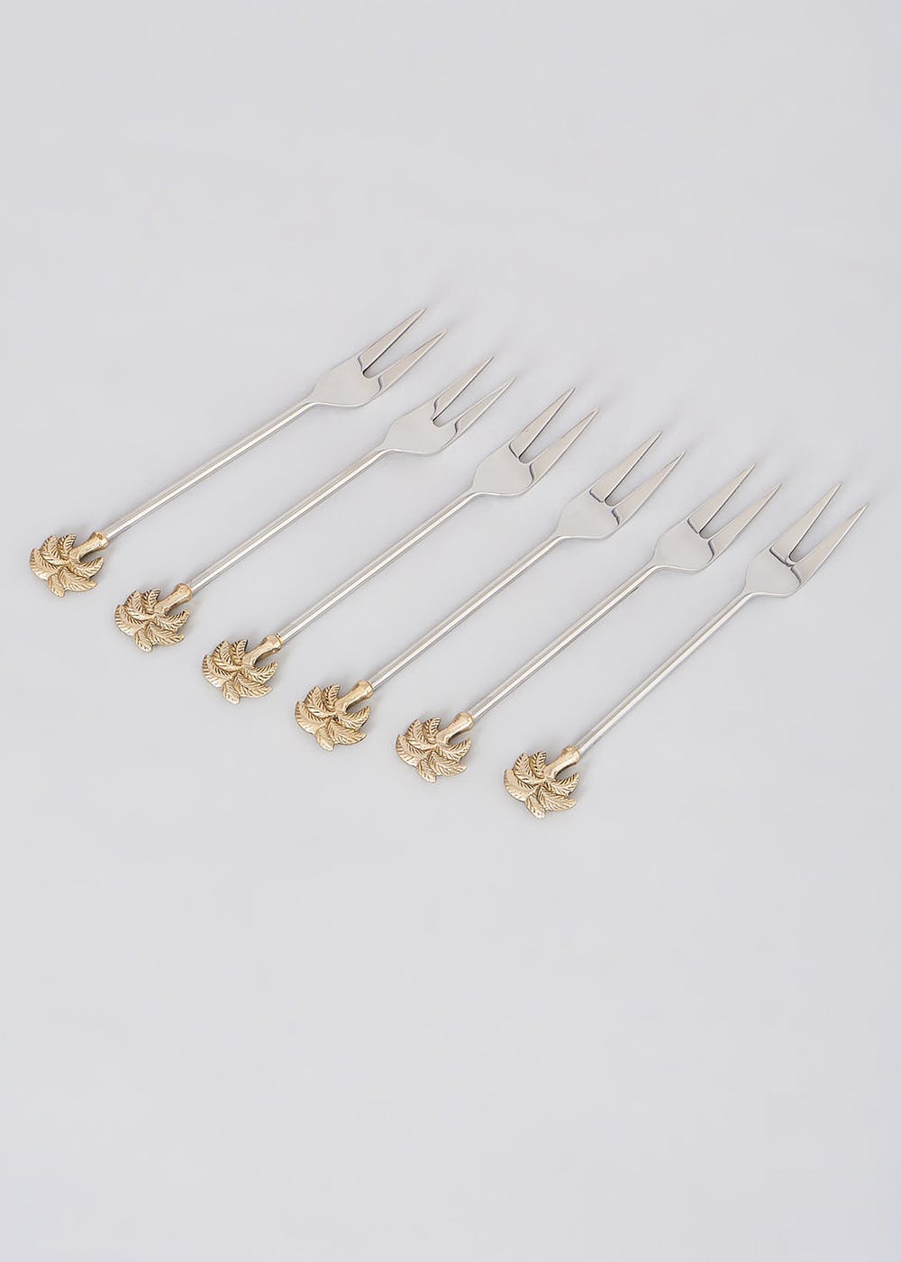 Get Gold Brass Palm Leaf Fruit Forks - Set of 6 at ₹ 1550 | LBB Shop