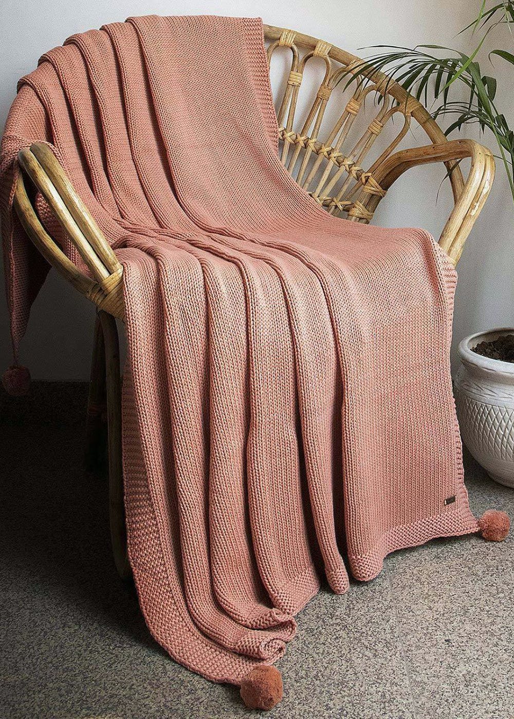 Get Chunky Jersey - Coral Color 100% Cotton Knitted All Season Ac Throw ...