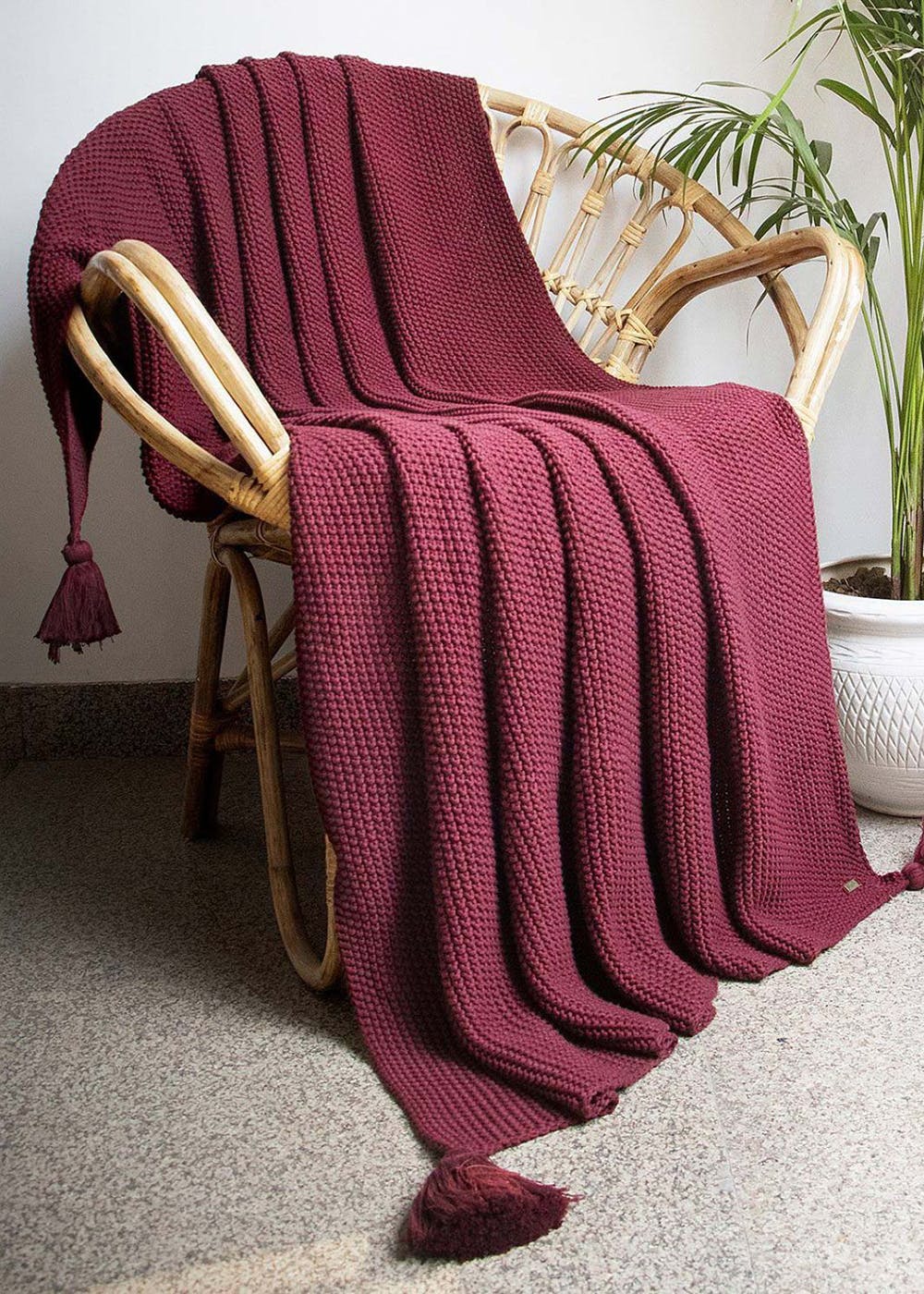 Get Chunky Seed Stitch - Dark Red 100% Cotton Knitted All Season Ac ...