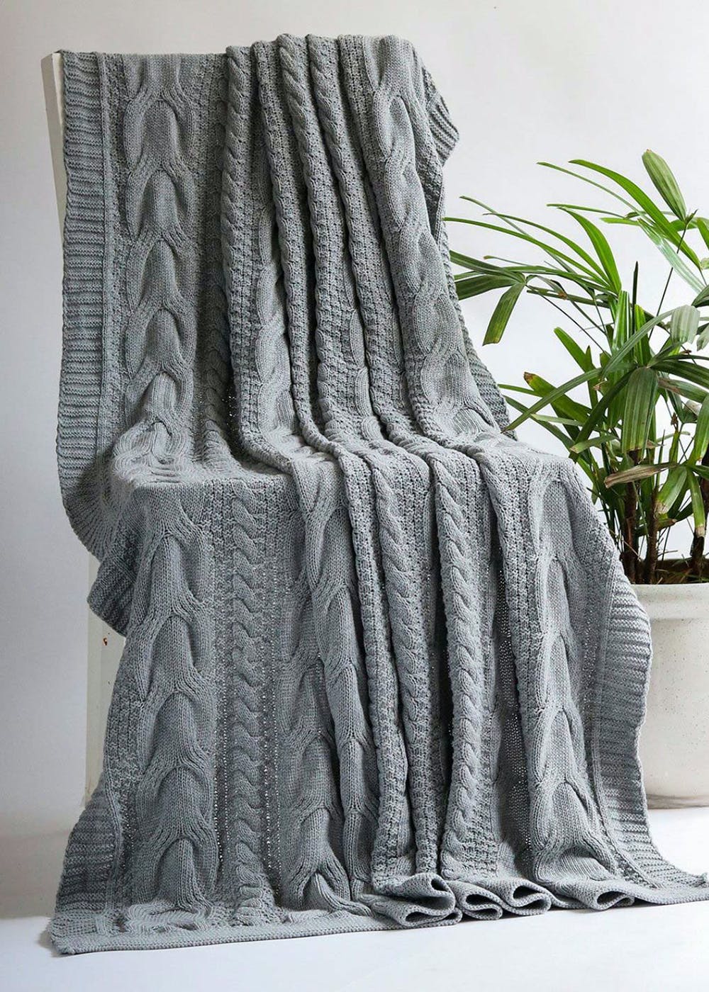 Get Classical Throw - Light Grey 100% Cotton Knitted All Season Ac ...