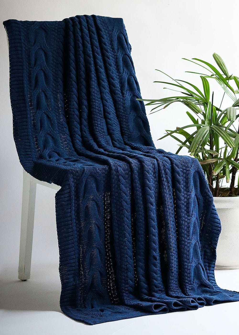 Get Classical Throw - Navy 100% Cotton Knitted All Season Ac Throw ...