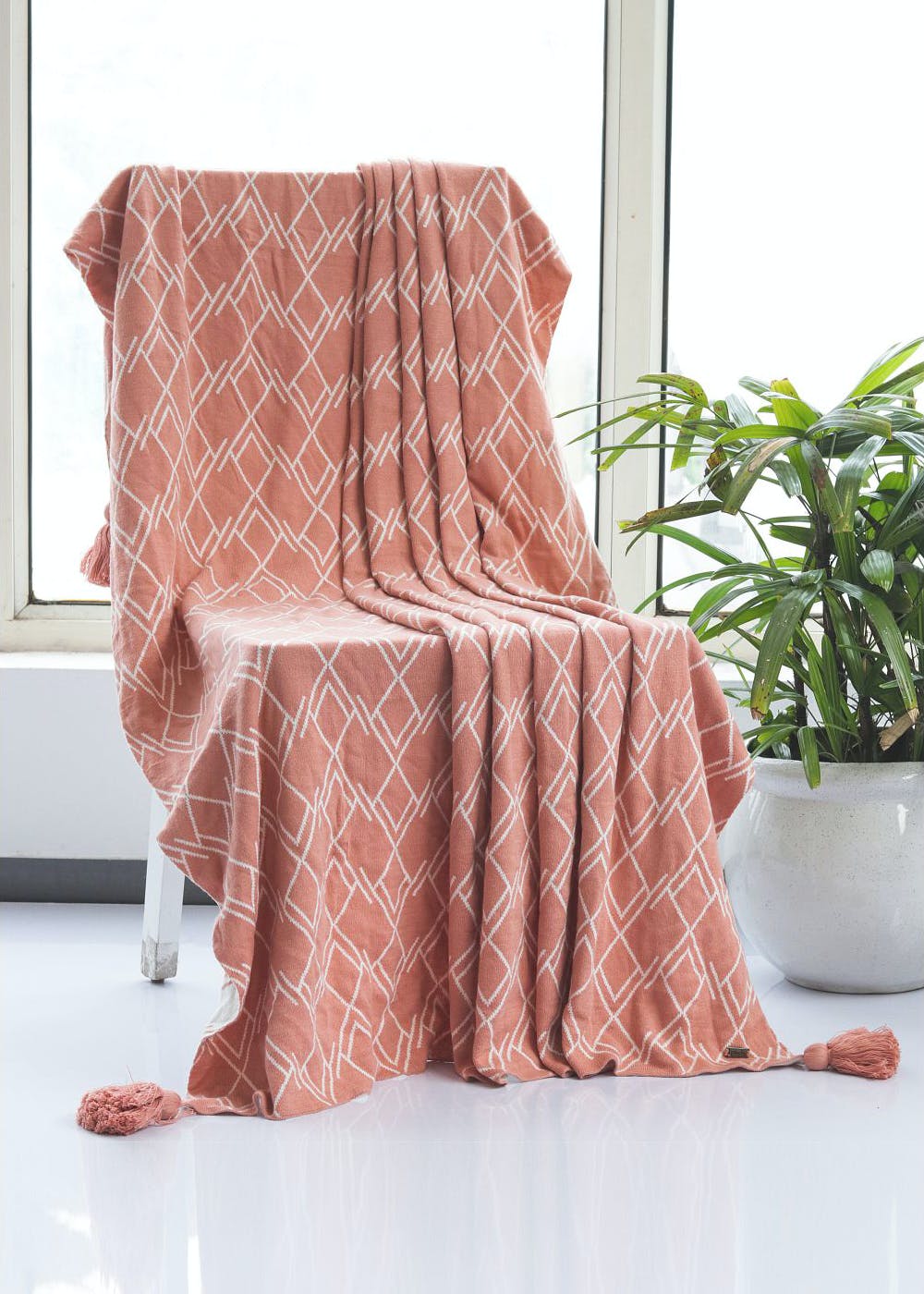 Get Gianna - Dusty Coral & Natural 100% Cotton Knitted All Season Ac ...
