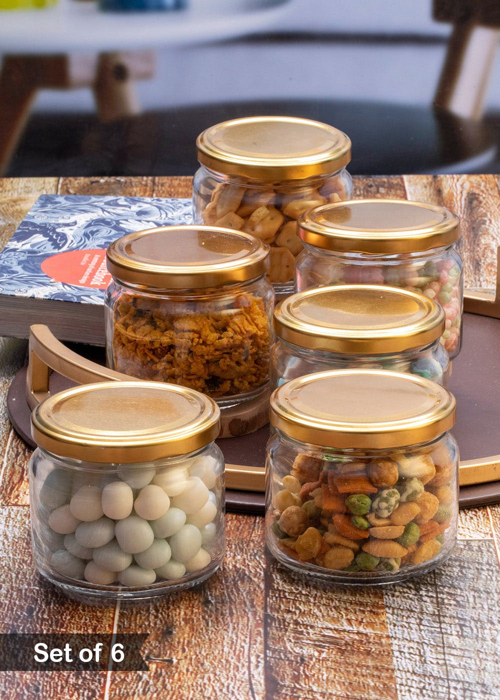 Get Glass Storage Jar With Golden Lid- Set Of 6 at ₹ 390 | LBB Shop