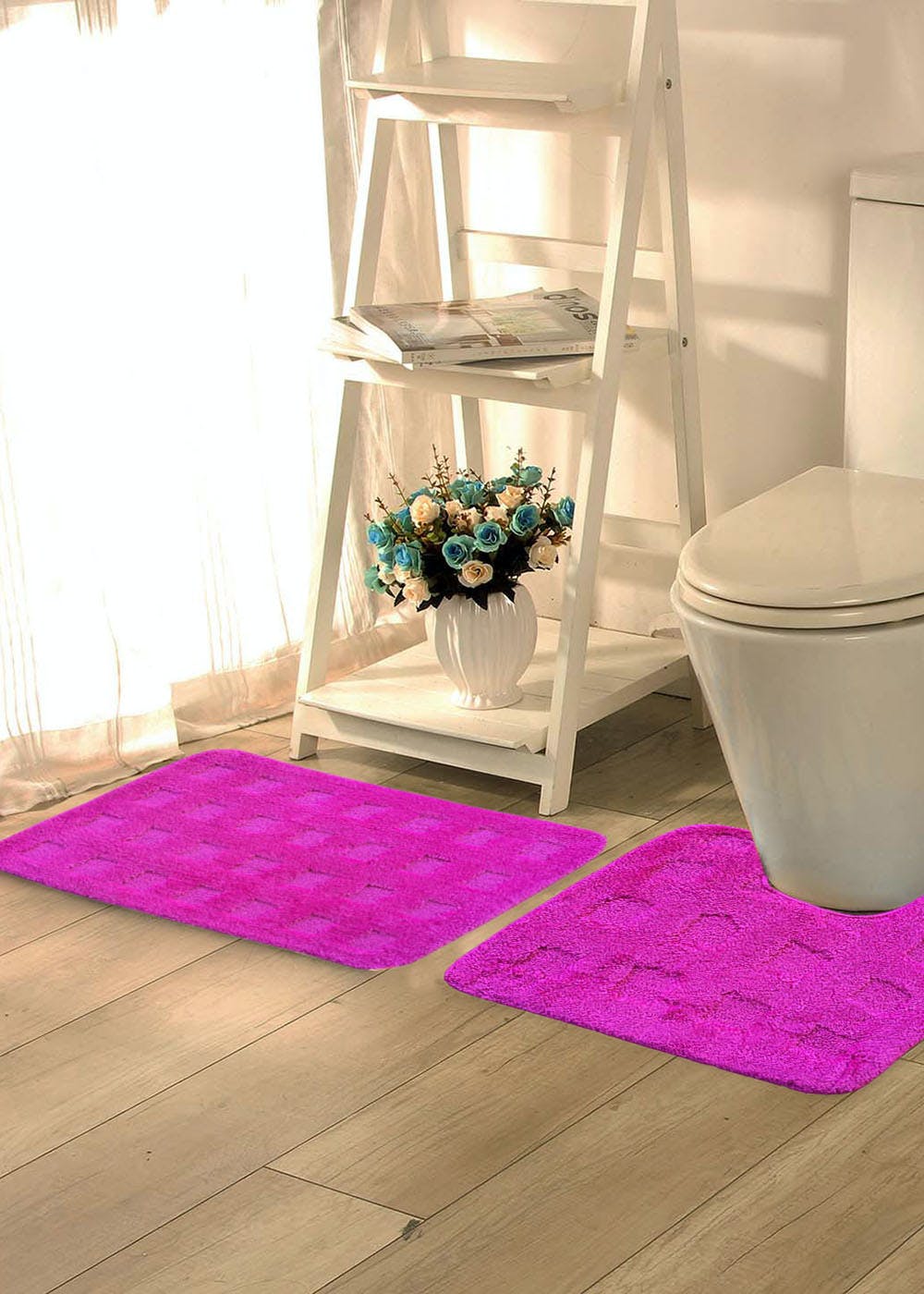 Get Anti Slip Microfiber Polyester Pink Extra Bathmat Set at ₹ 999 ...