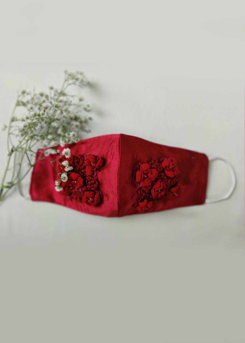 Get Red Satin Hand Embroidered Mask at ₹ 575 | LBB Shop