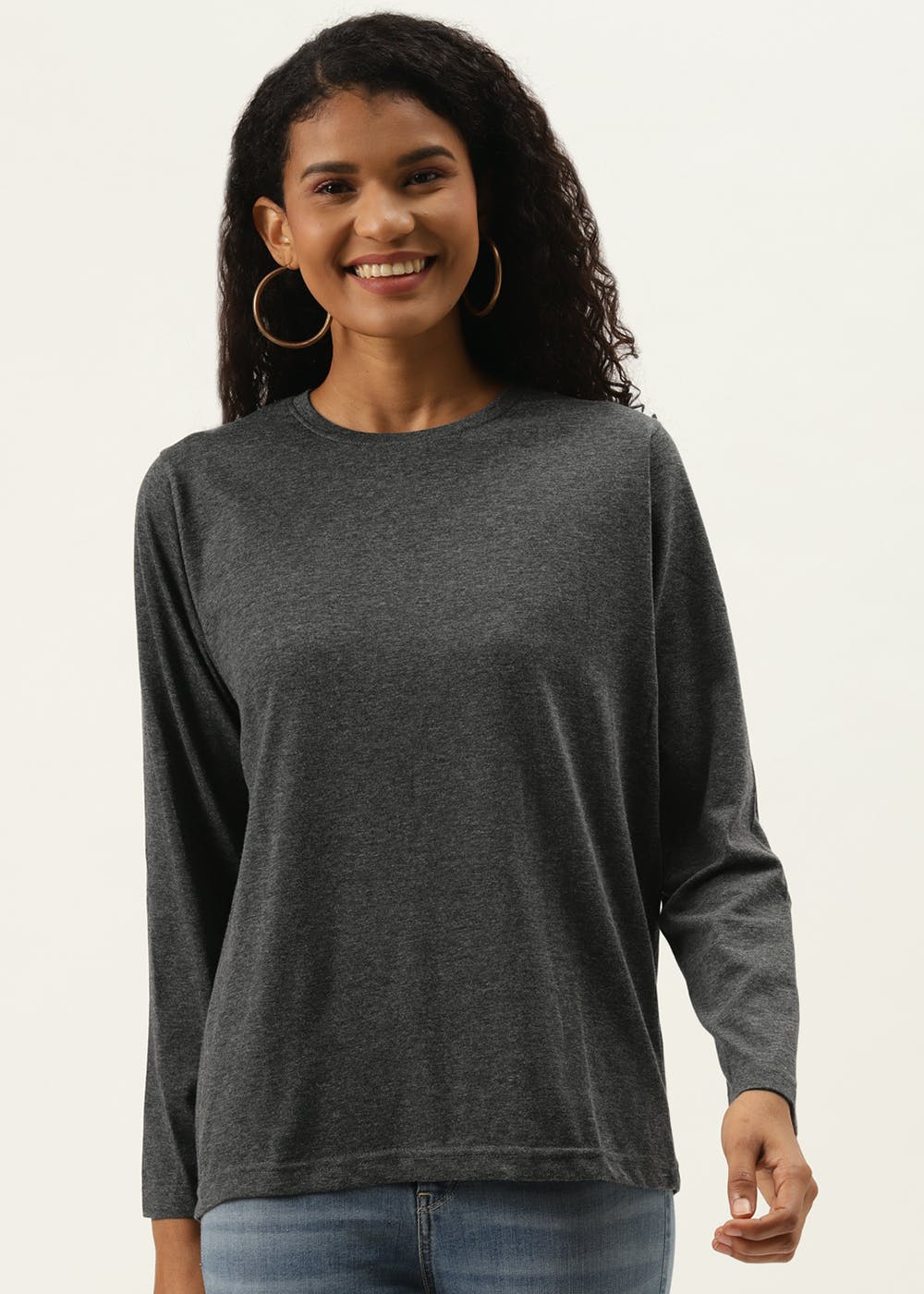 Get Women's Full Sleeves Tshirt Dark Grey at ₹ 549 | LBB Shop