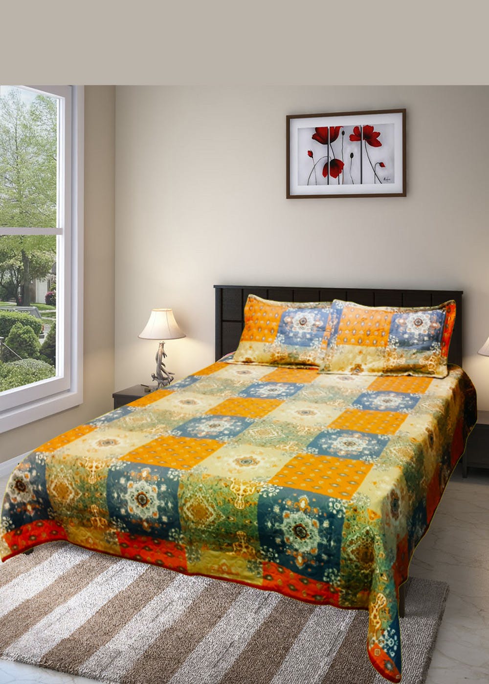 Get Ethnic Print Reversible Quilted Bed Cover With Pillow Covers at ...