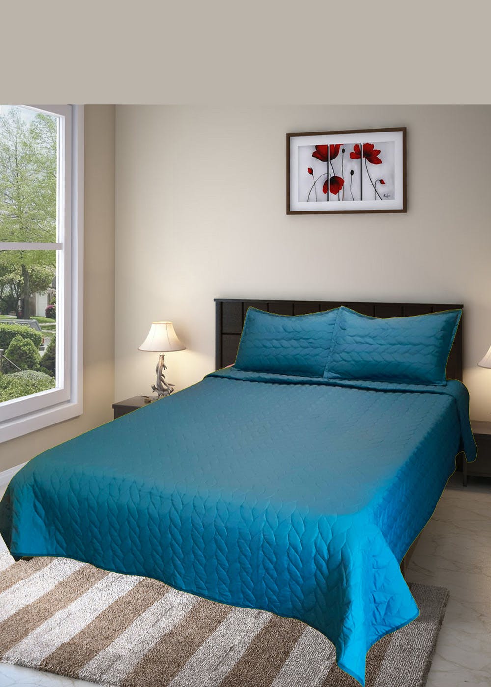 Get Solid Reversible Quilted Bed Cover with Pillow Covers at ₹ 2450 ...