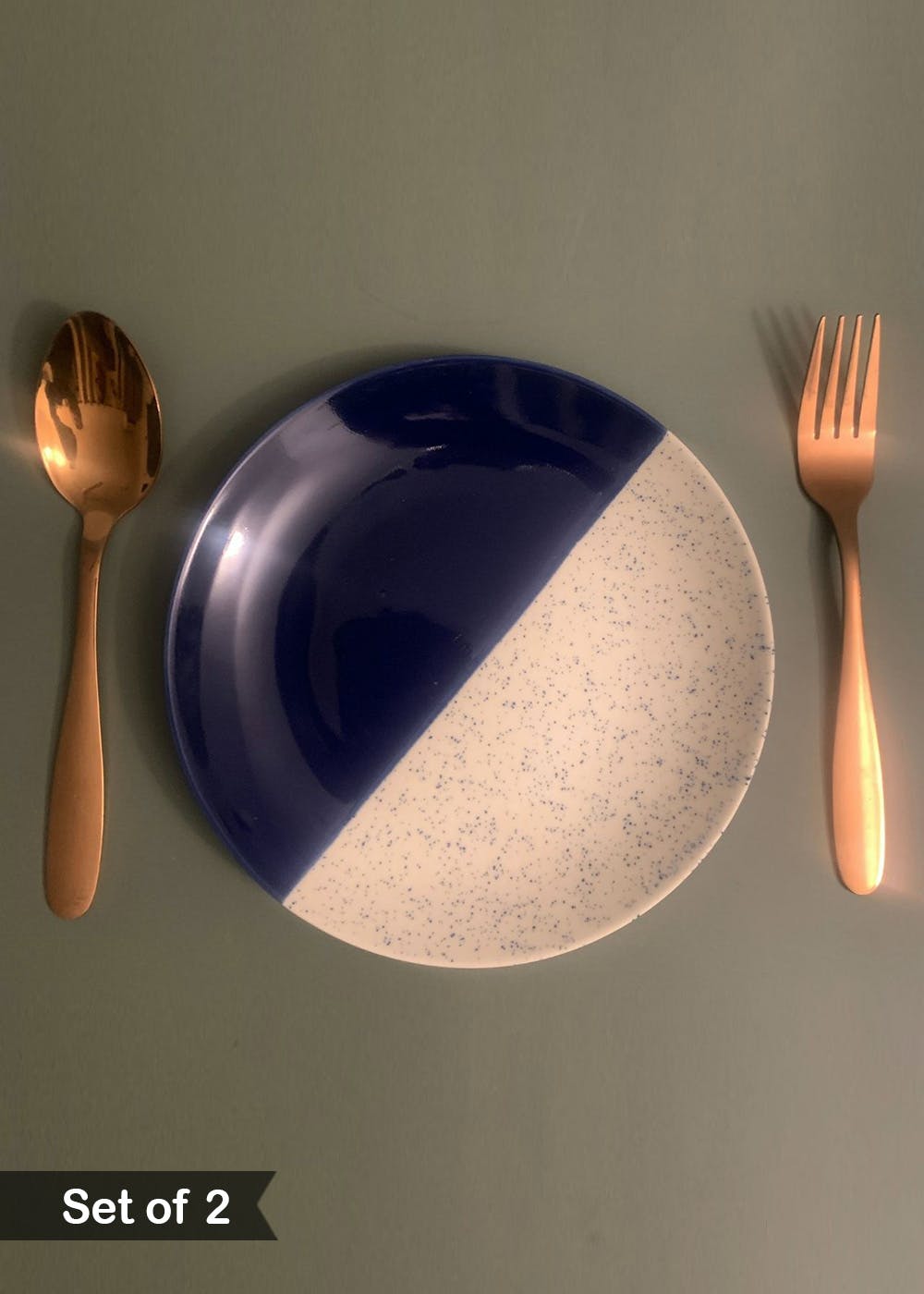 Get Half Indigo Ceramic Full Dinner Plate (Set of 2) at ₹ 999 | LBB Shop