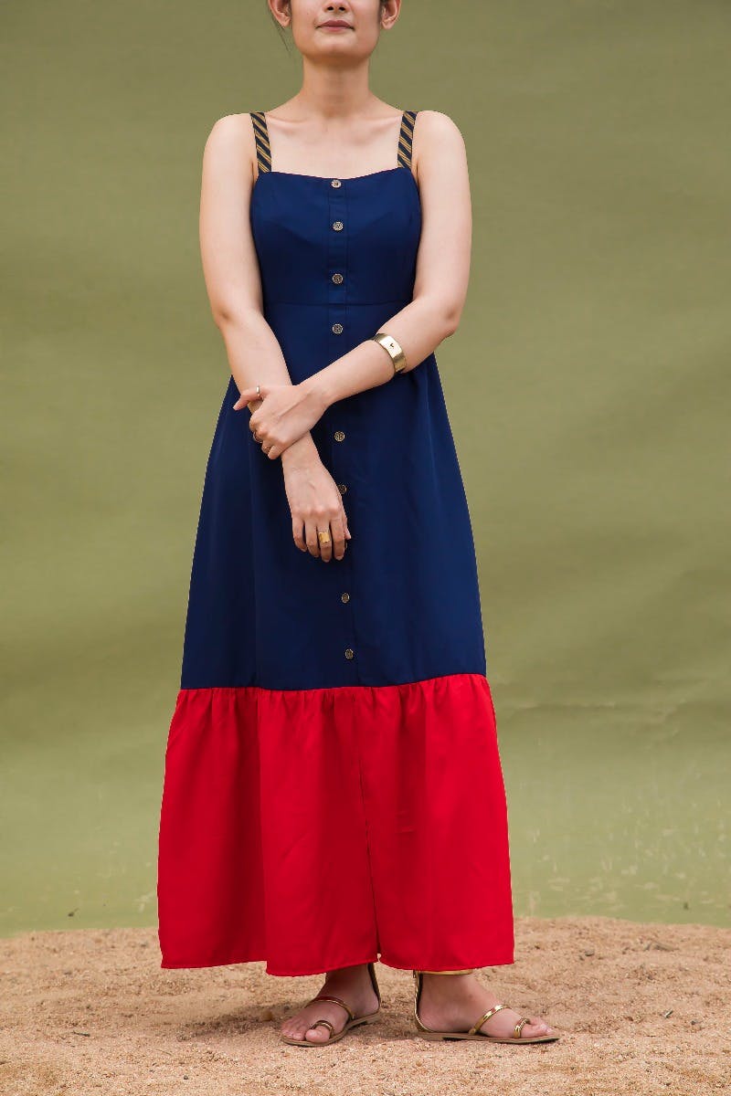 Get Sleeveless Navy And Red Maxi Dress At ₹ 1899 Lbb Shop